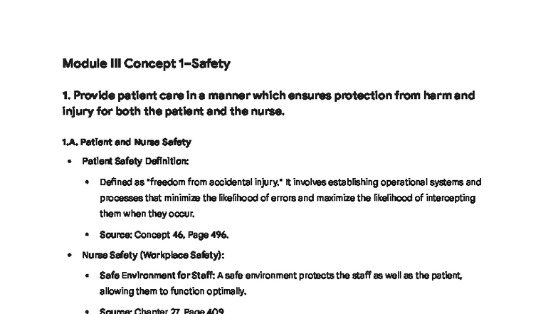 Safety Study Guide: Patient & Nurse Protection (Module Concept 1) - Studocu