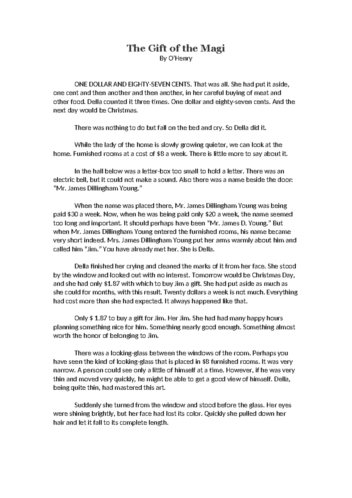 The Gift of the Magi: An Analysis of Love and Sacrifice - Studocu