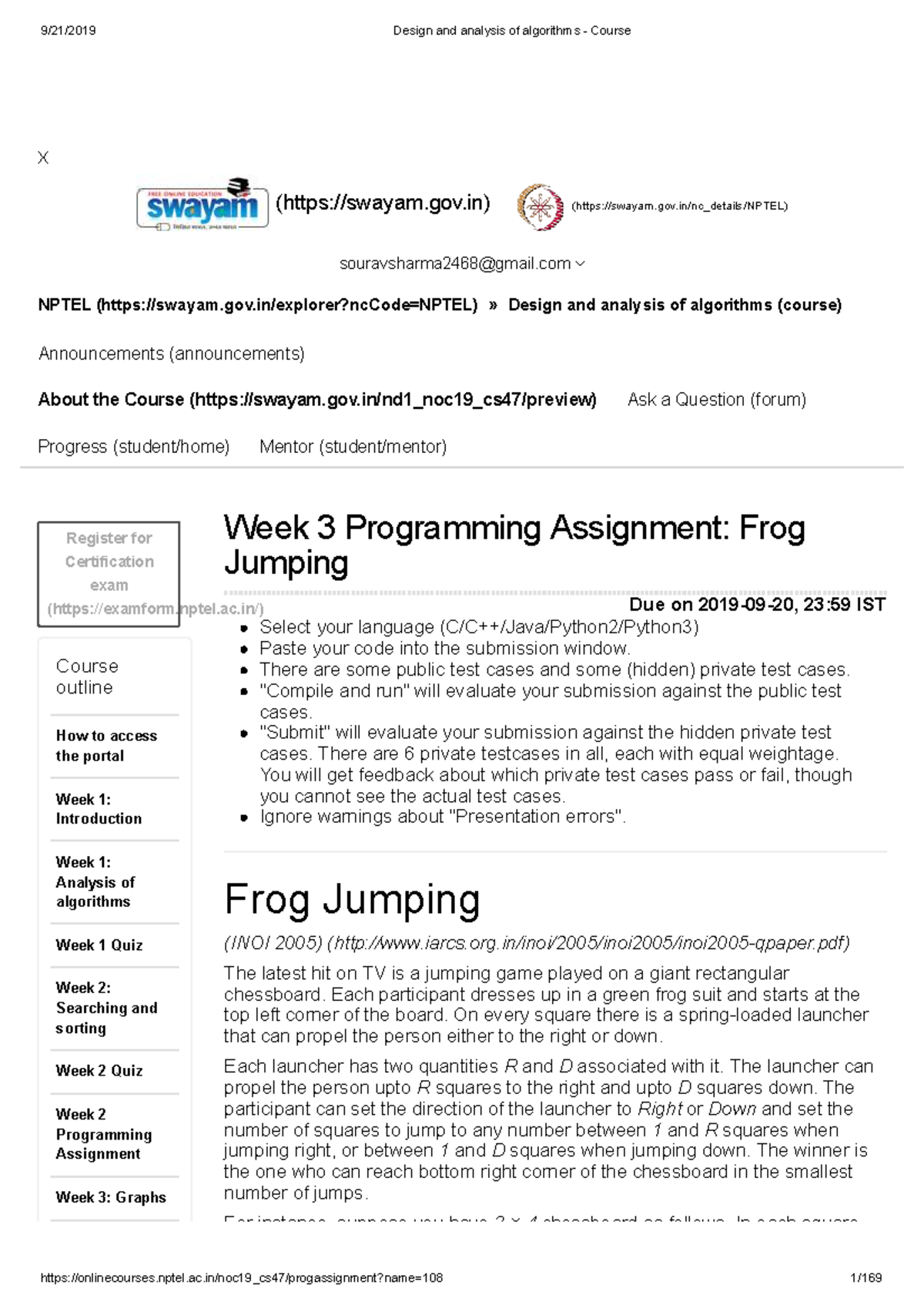 Frog Jumping Programming Assignment - Design and Analysis of Algorithms ...