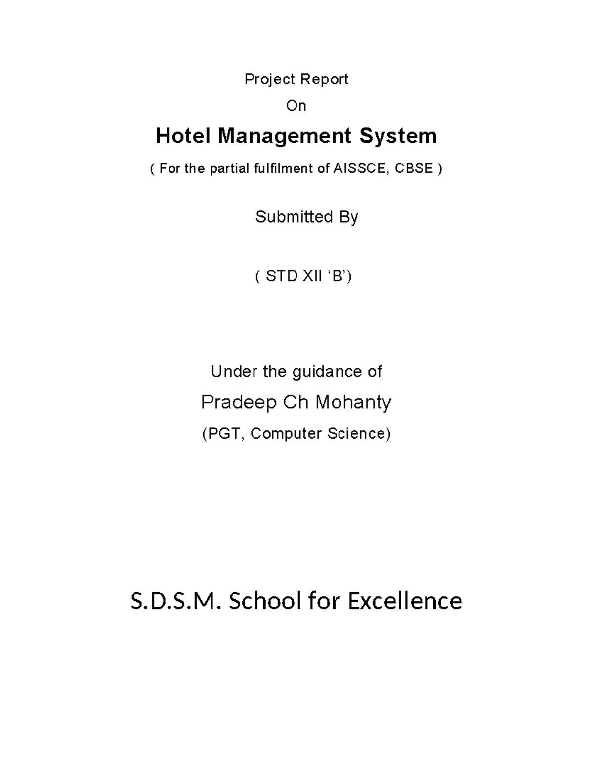 Final Project Report on Hotel Management System in Python (AISSCE ...