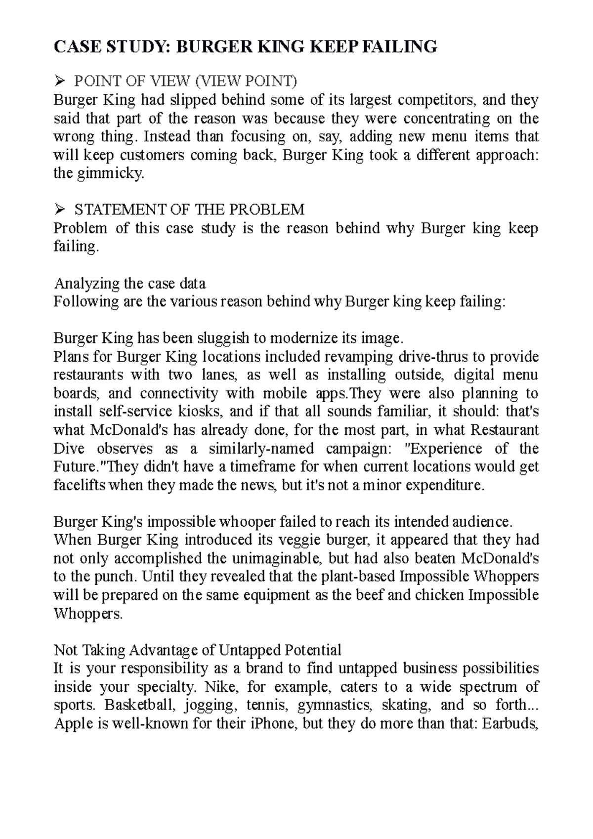 Burger KING KEEP Failing - CASE STUDY: BURGER KING KEEP FAILING POINT ...