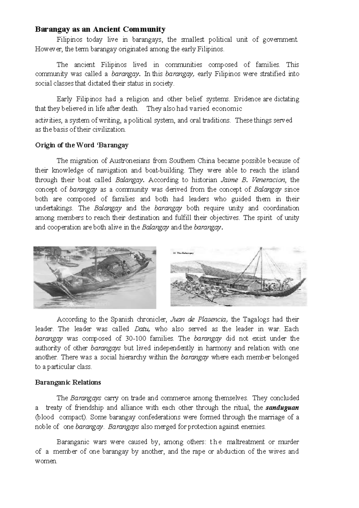 Barangay as an ancient community: Social structure and traditions - Studocu