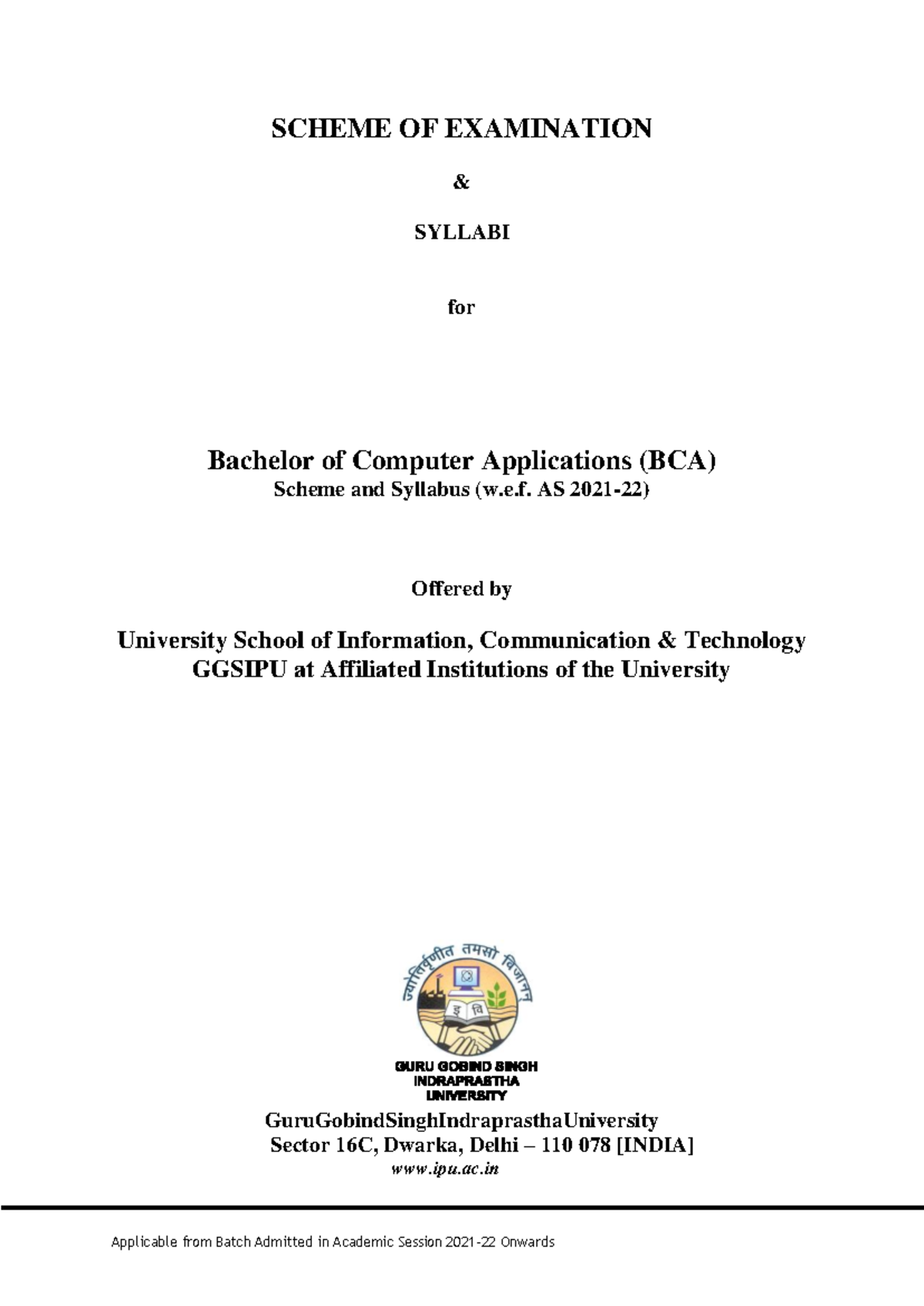 BCA Syllabus Overview for Academic Session 2021-22 Onwards - Studocu