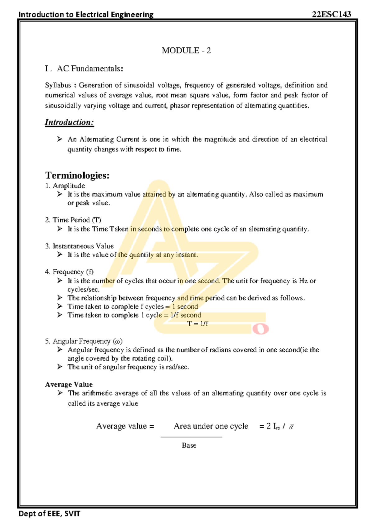 Besck 104B Mod2@Az Documents - ####### MODULE - 2 ####### I. AC Fundamentals: Syllabus ...