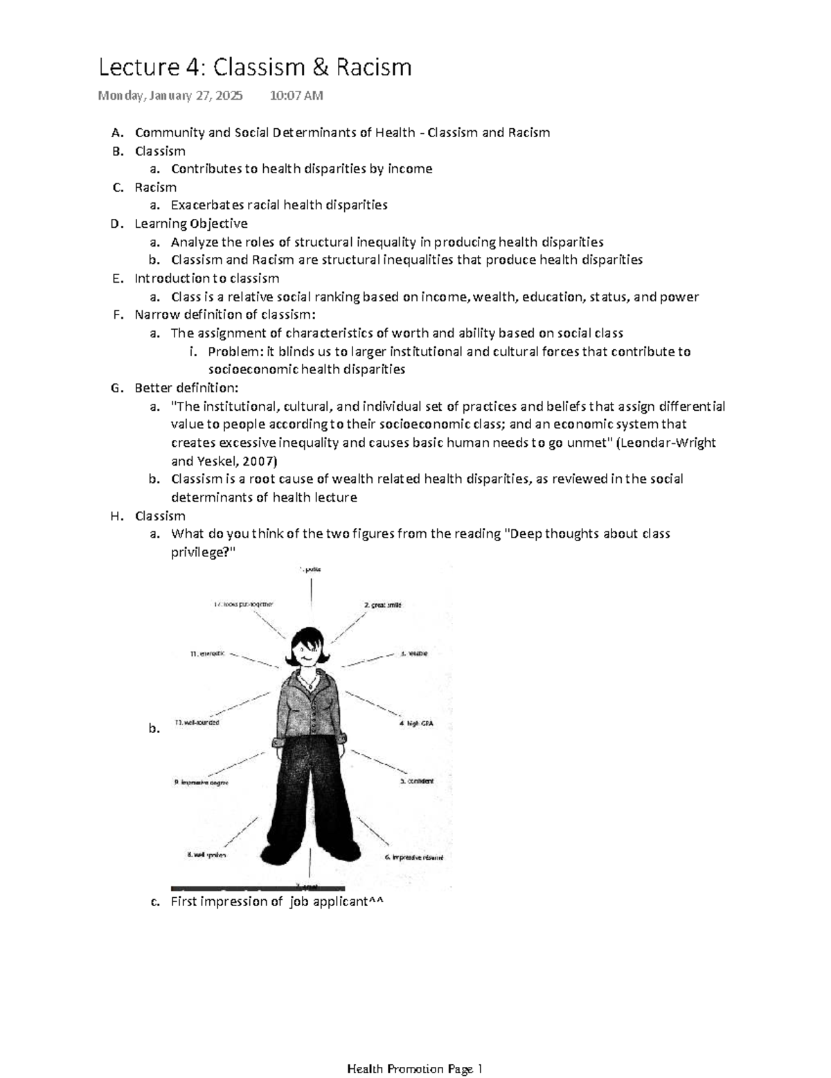 Lecture 4: Classism & Racism - Community Health Disparities - Studocu