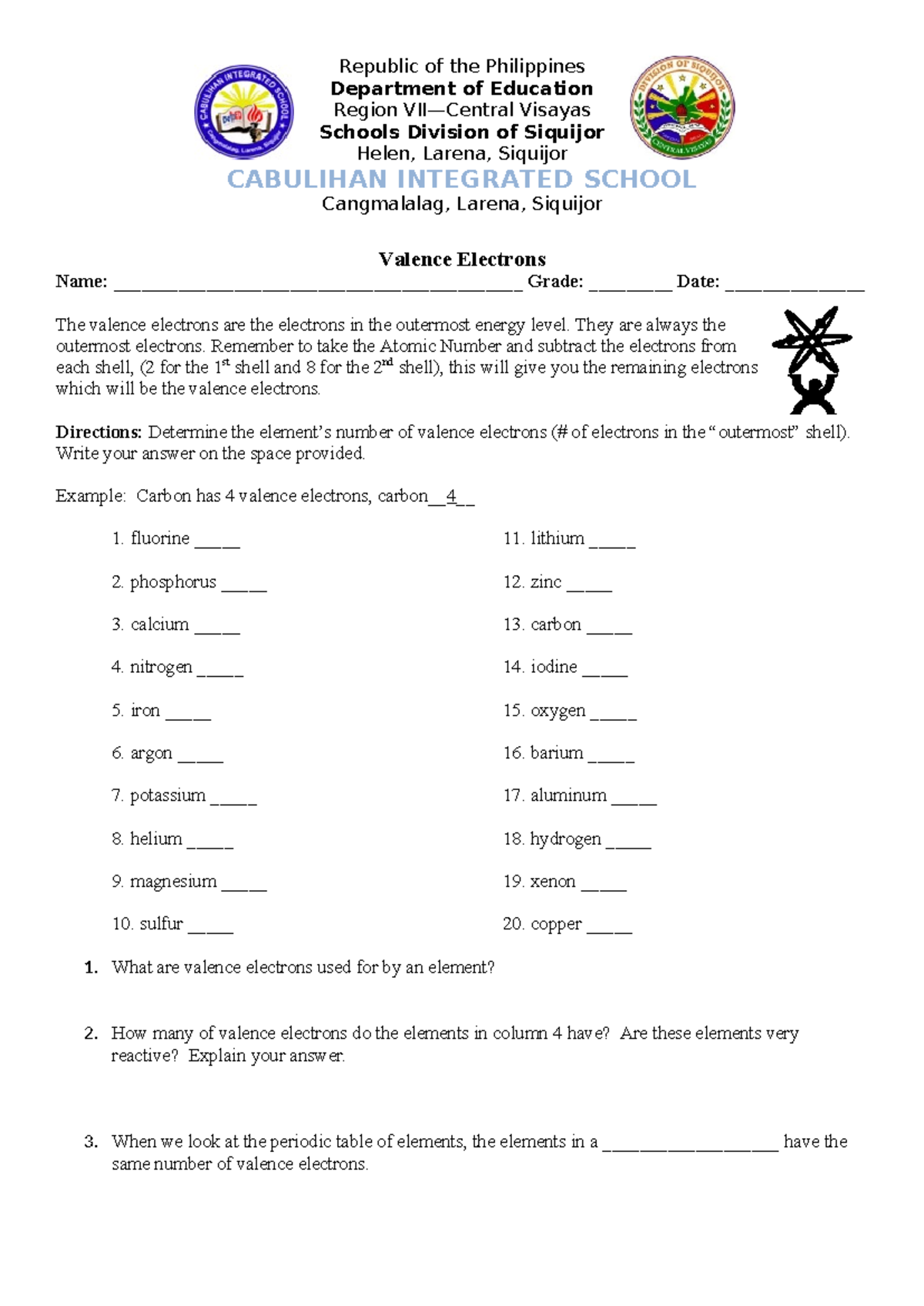 Valence Electron Practice Homework - Science 101 - Studocu