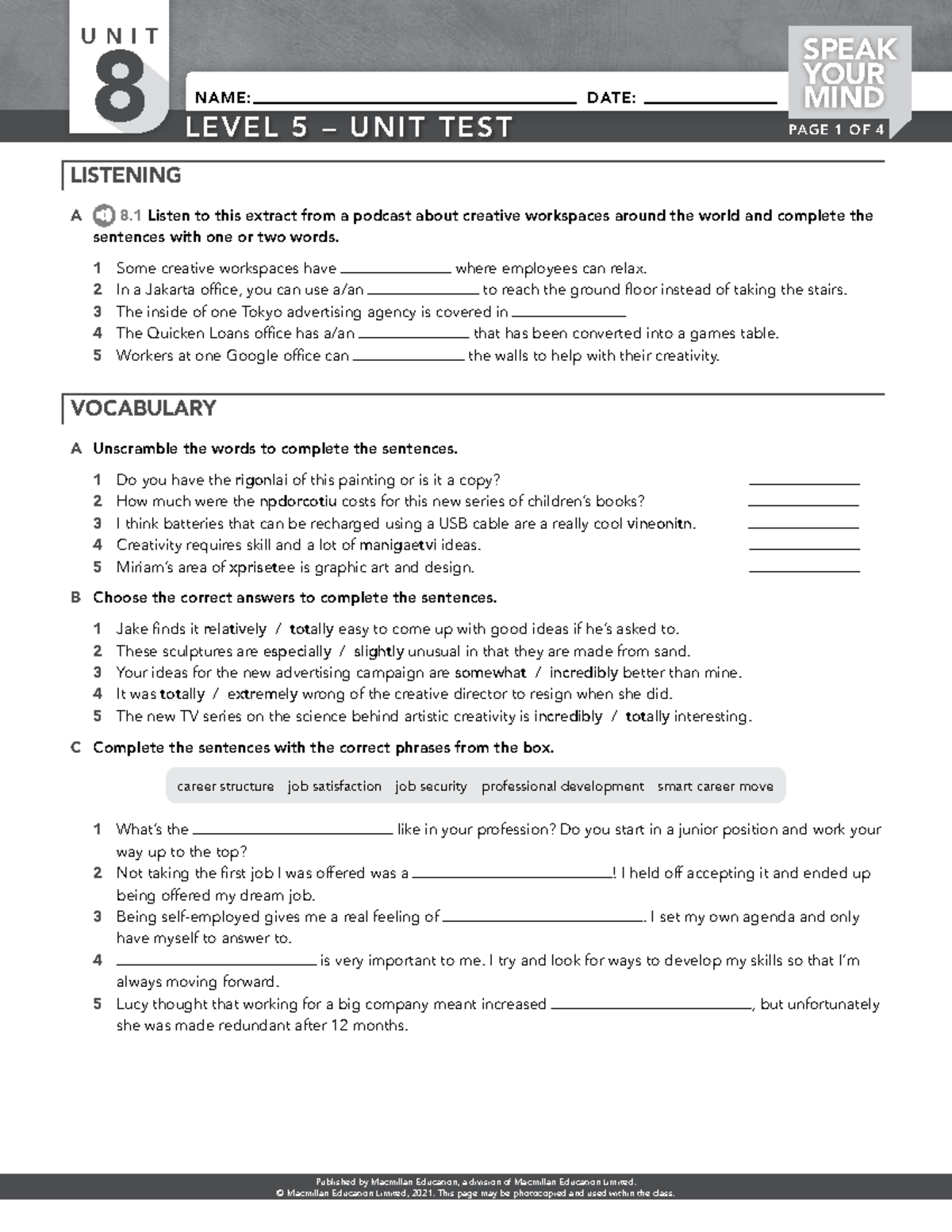 SYM 5 U08 Unit Test - Speak Your Mind Practice for Progress - Studocu