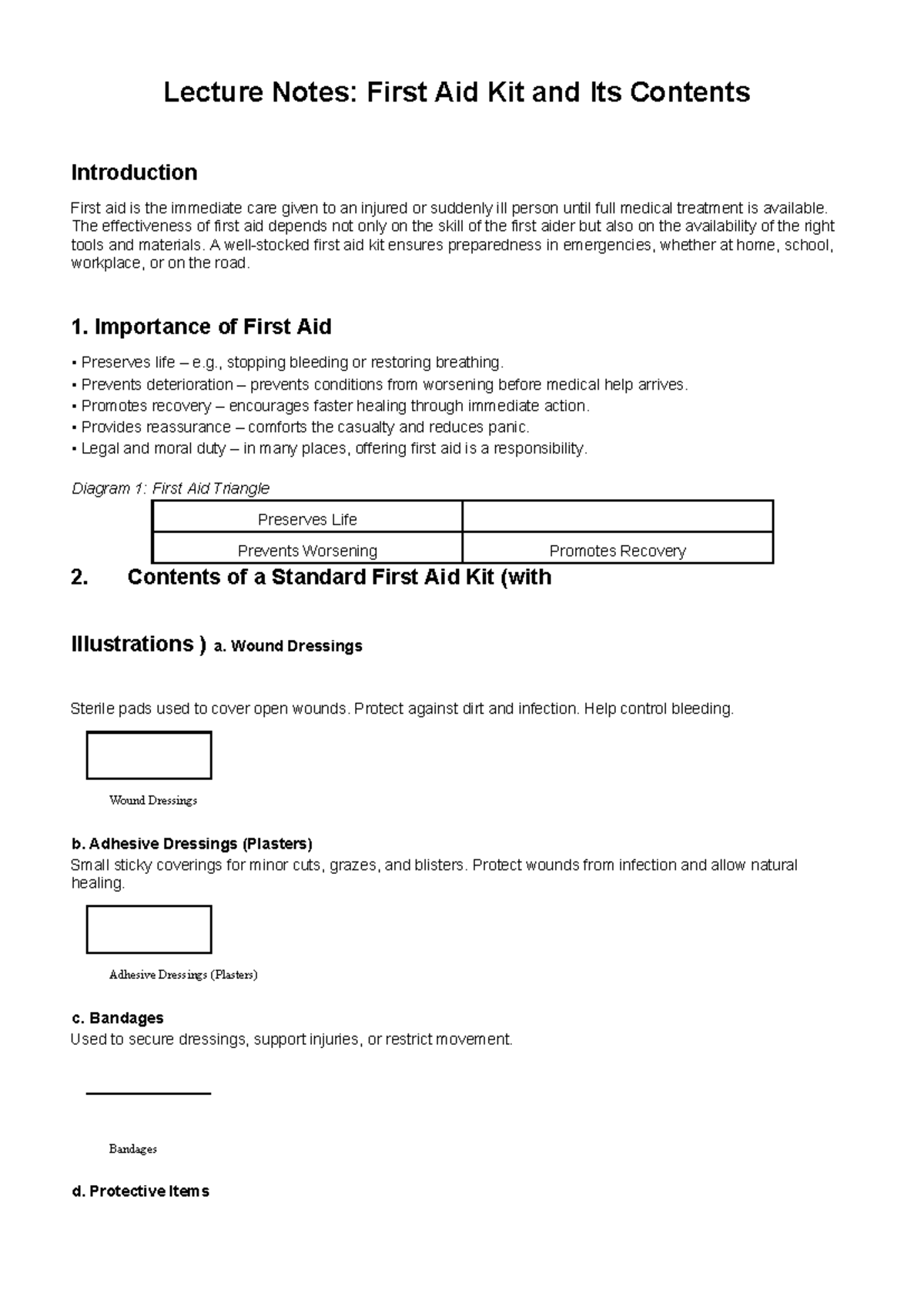 1. First Aid Kit Lecture Notes: Essential Contents & Importance - Studocu