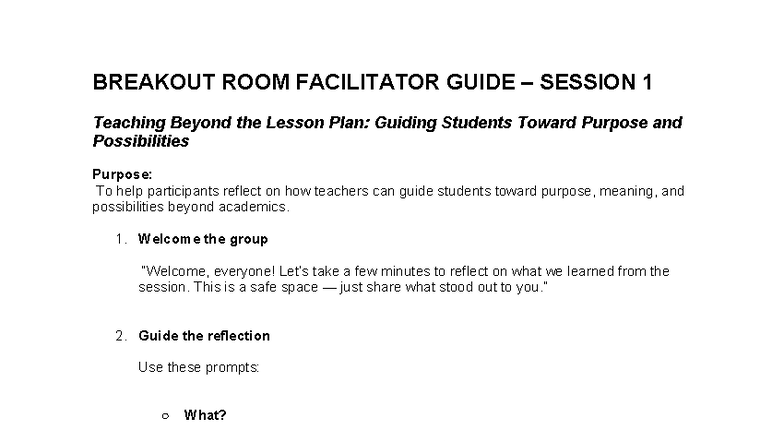 Breakout Room Facilitator Guide: Session 1 - Teaching Beyond Academics ...