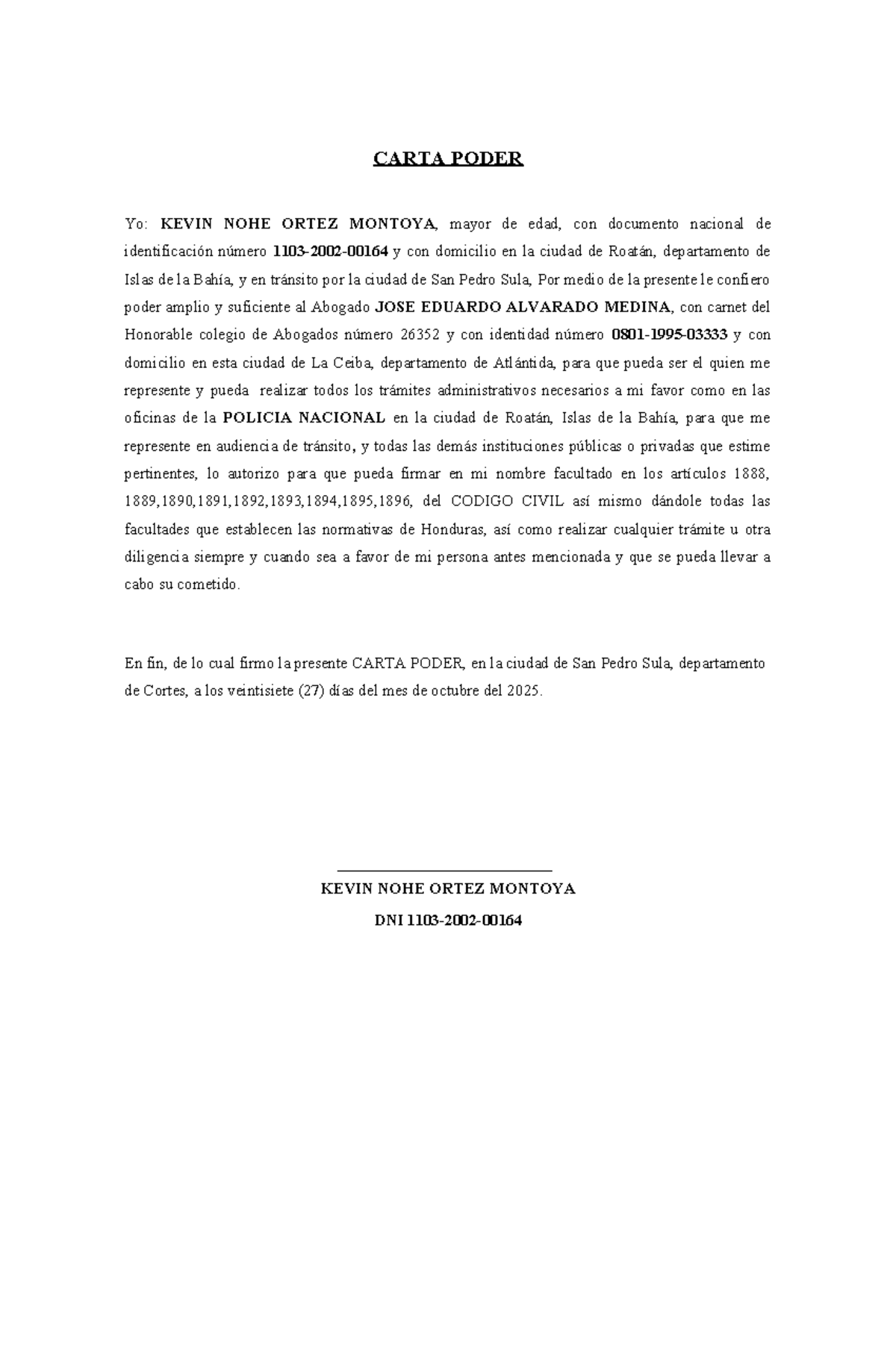 CARTA PODER: Autorización a Abogado para Trámites Administrativos - Studocu