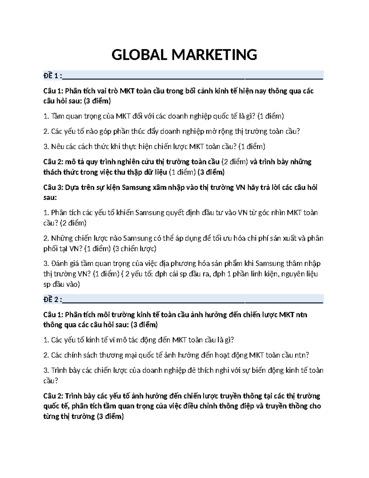 Global Marketing Exam Questions - ACBC - Studocu