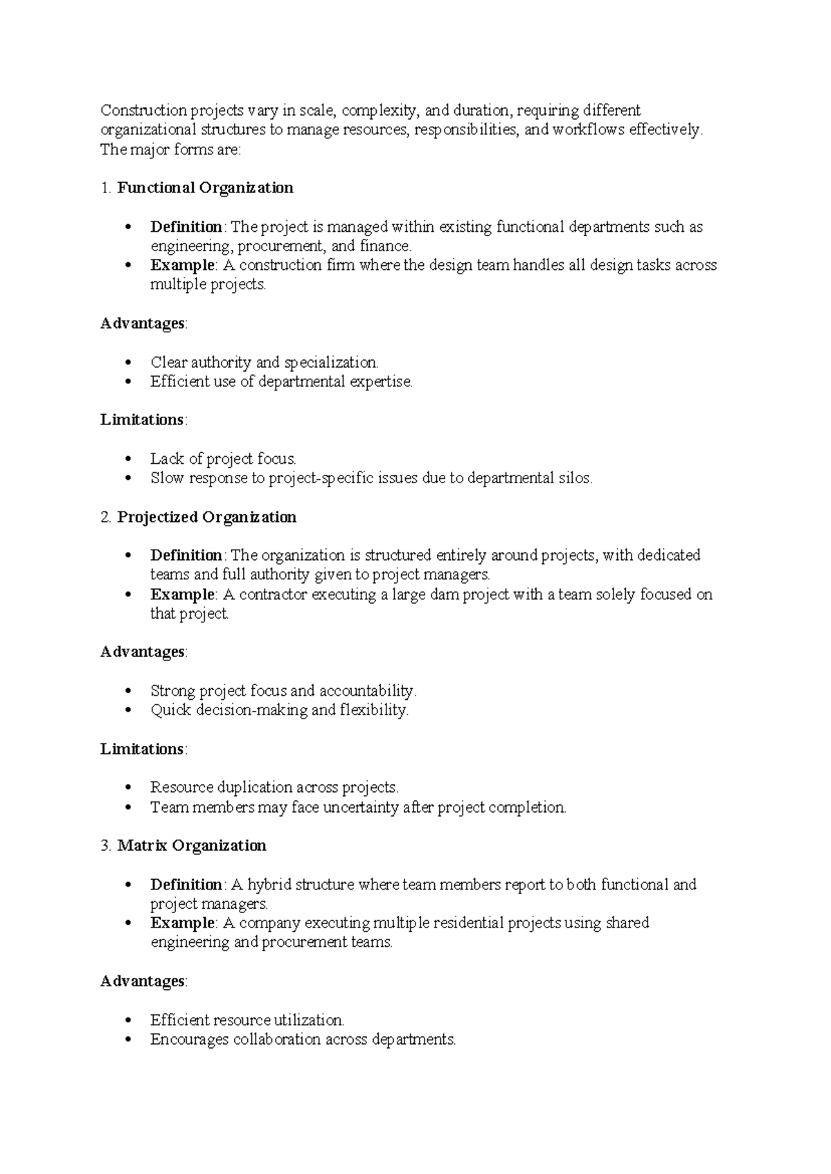 CTM-1: Organizational Structures in Construction Management - Studocu