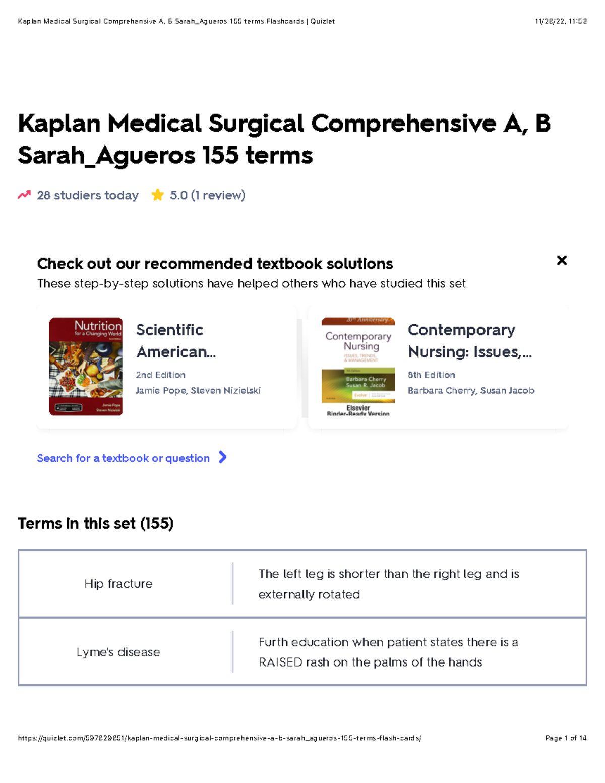 Kaplan Medical Surgical Comprehensive A, B Sarah Agueros 155 terms ...