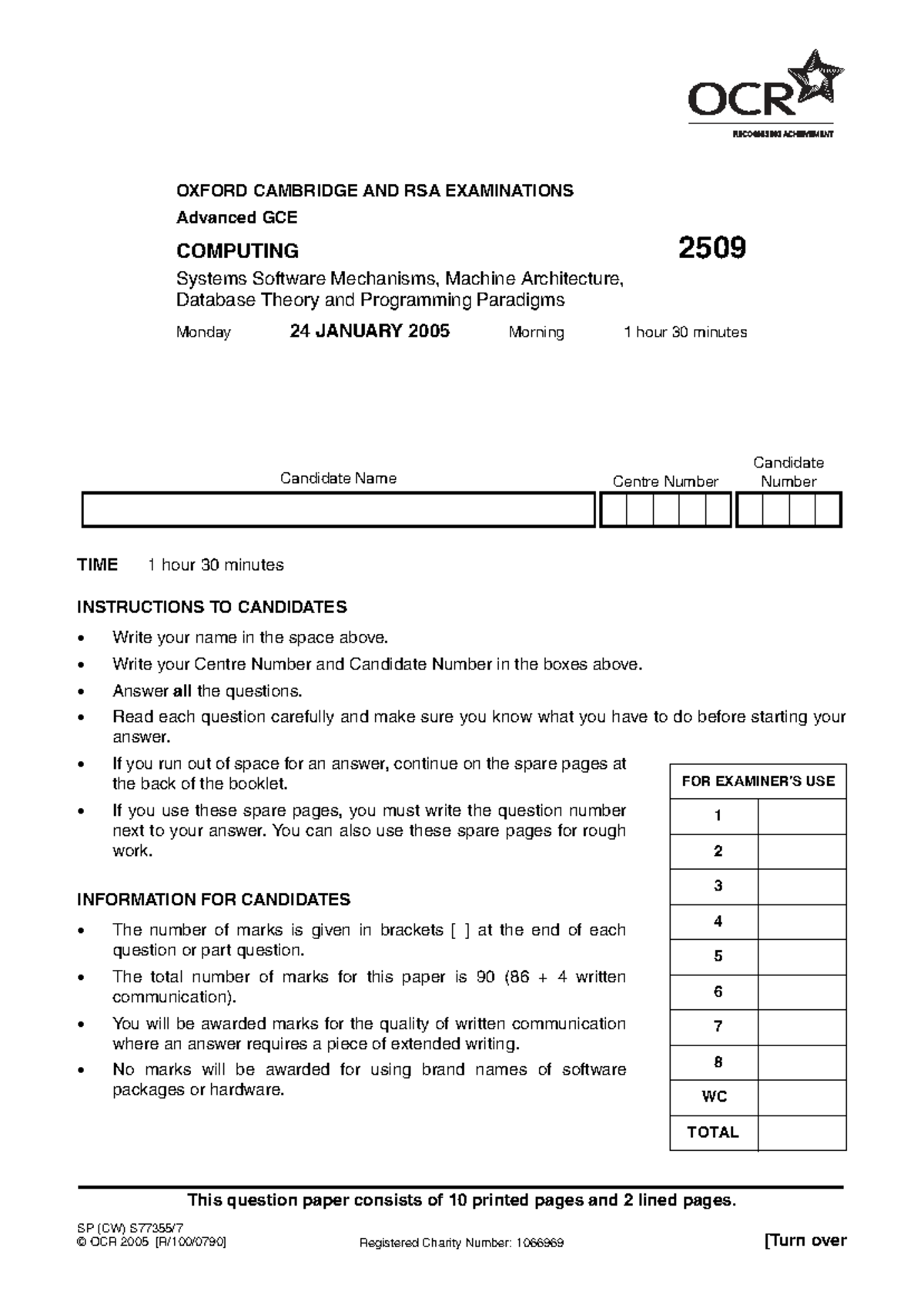 2509 GCE Computing Exam Paper: Systems Software & Database Theory - Studocu