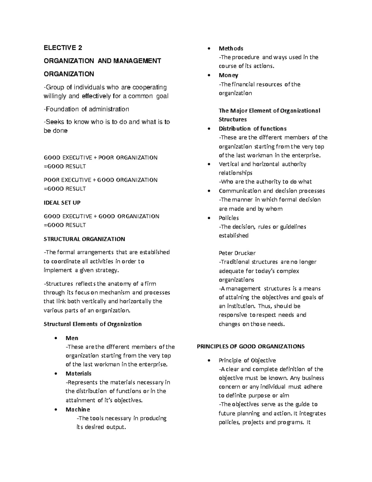 Elective-2: Reviewer on Organization and Management Concepts - Studocu
