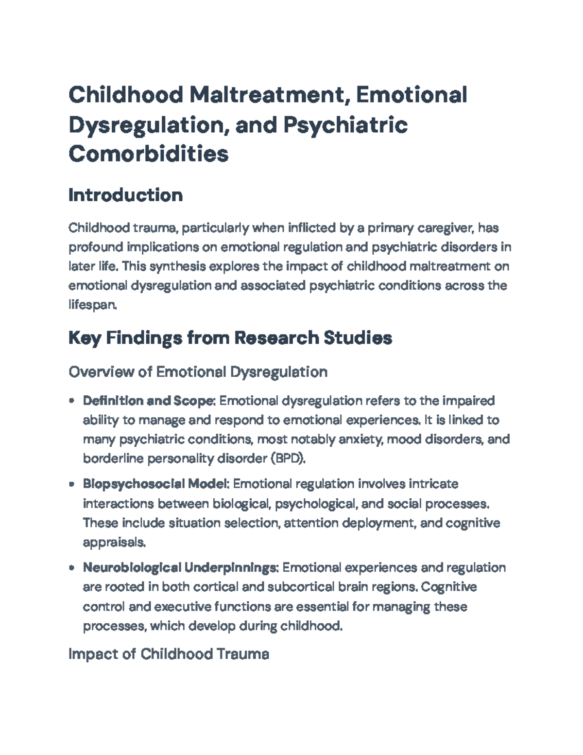 Childhood Maltreatment and Its Effects on Emotional Dysregulation and ...