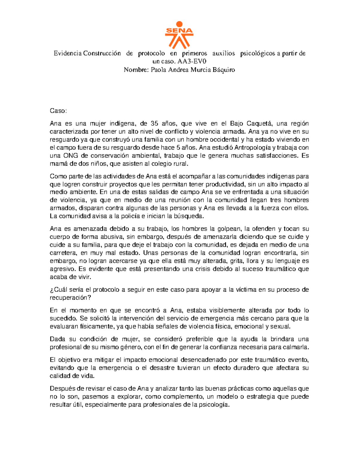 Construcción de protocolo en primeros auxilios psicológicos a partir de un caso. AA3-EV01 - un ...