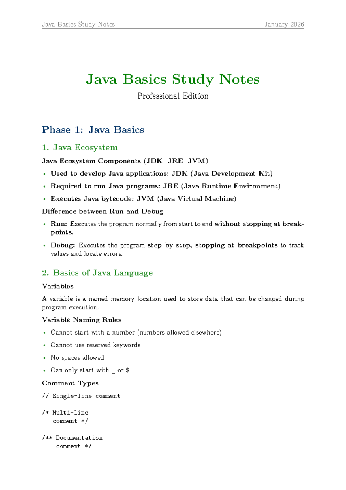Java Basics Study Notes (Course Code: JBSN) - January 2026 Edition ...