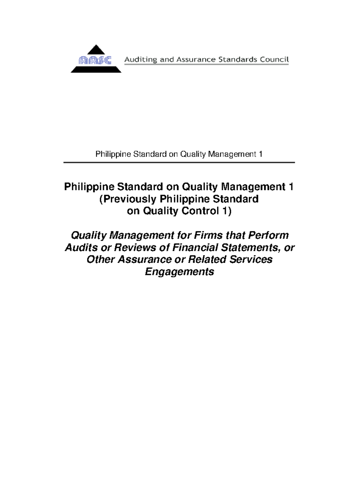 PSQM 1: Quality Management Standards for Assurance Services - Studocu