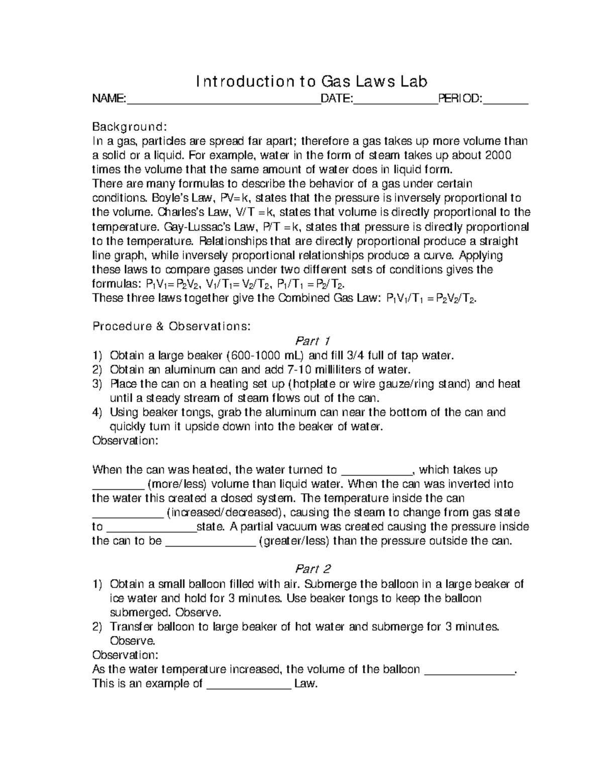 Gas Laws Lab: Understanding Pressure, Volume, and Temperature ...