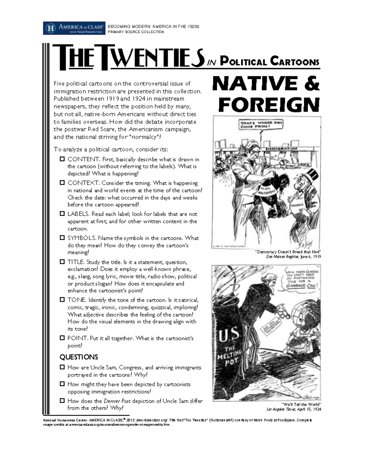 Political Cartoons on Immigration Restrictions: BECOMING MODERN (THE ...