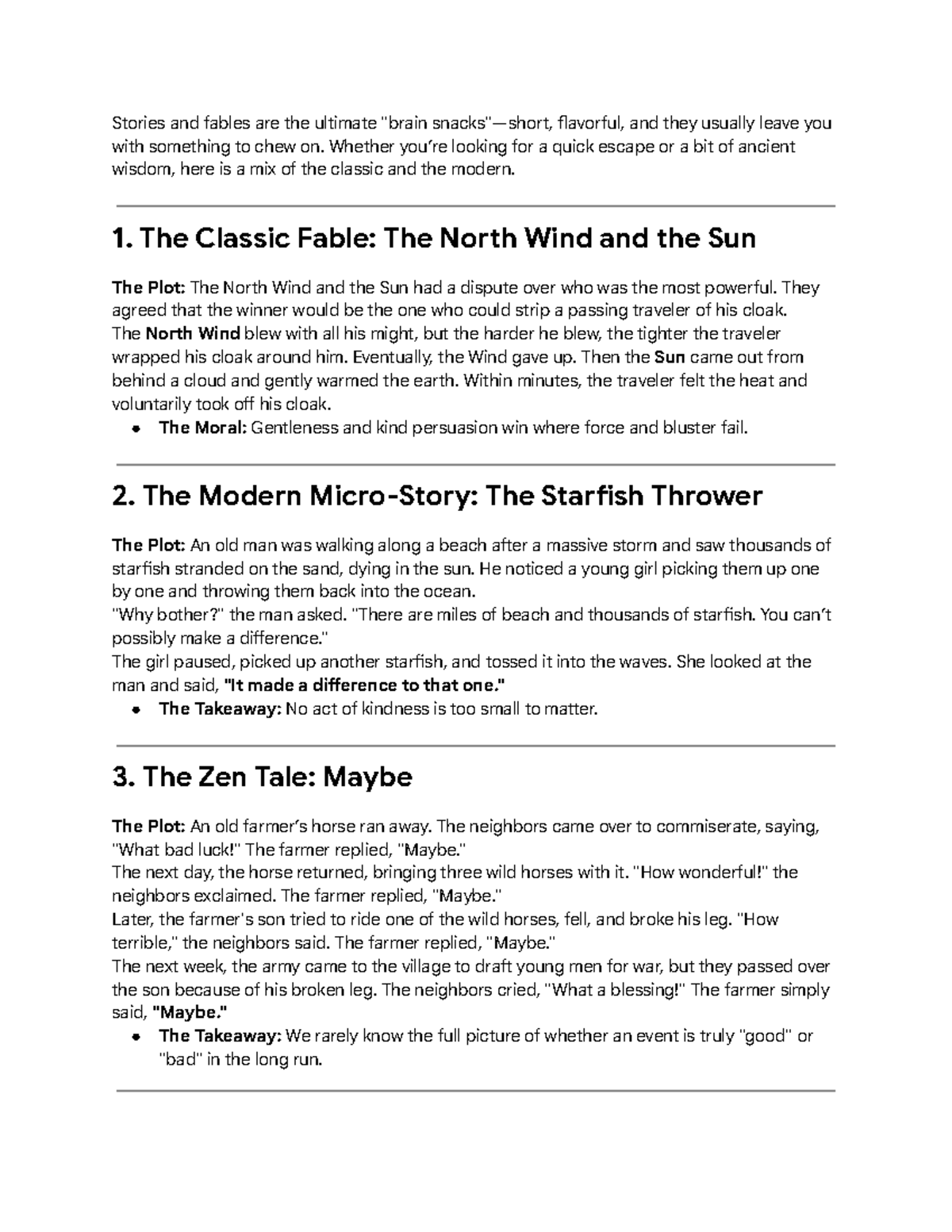 Short Stories and Fables: Lessons from Classics and Modern Tales - Studocu