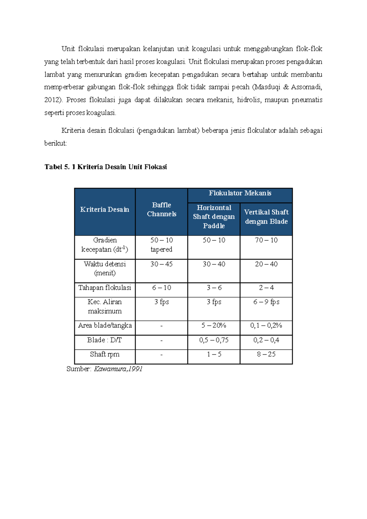 Perencanaan Unit Flokulasi dalam Proses Koagulasi: MJU101 Final Exam ...