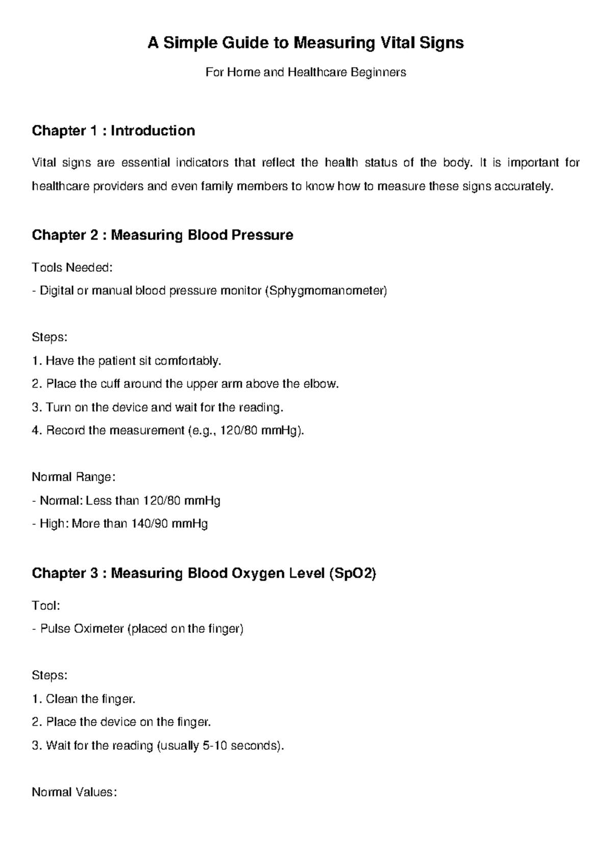 Vital Signs Measurement Guide for Home & Healthcare Beginners - Studocu
