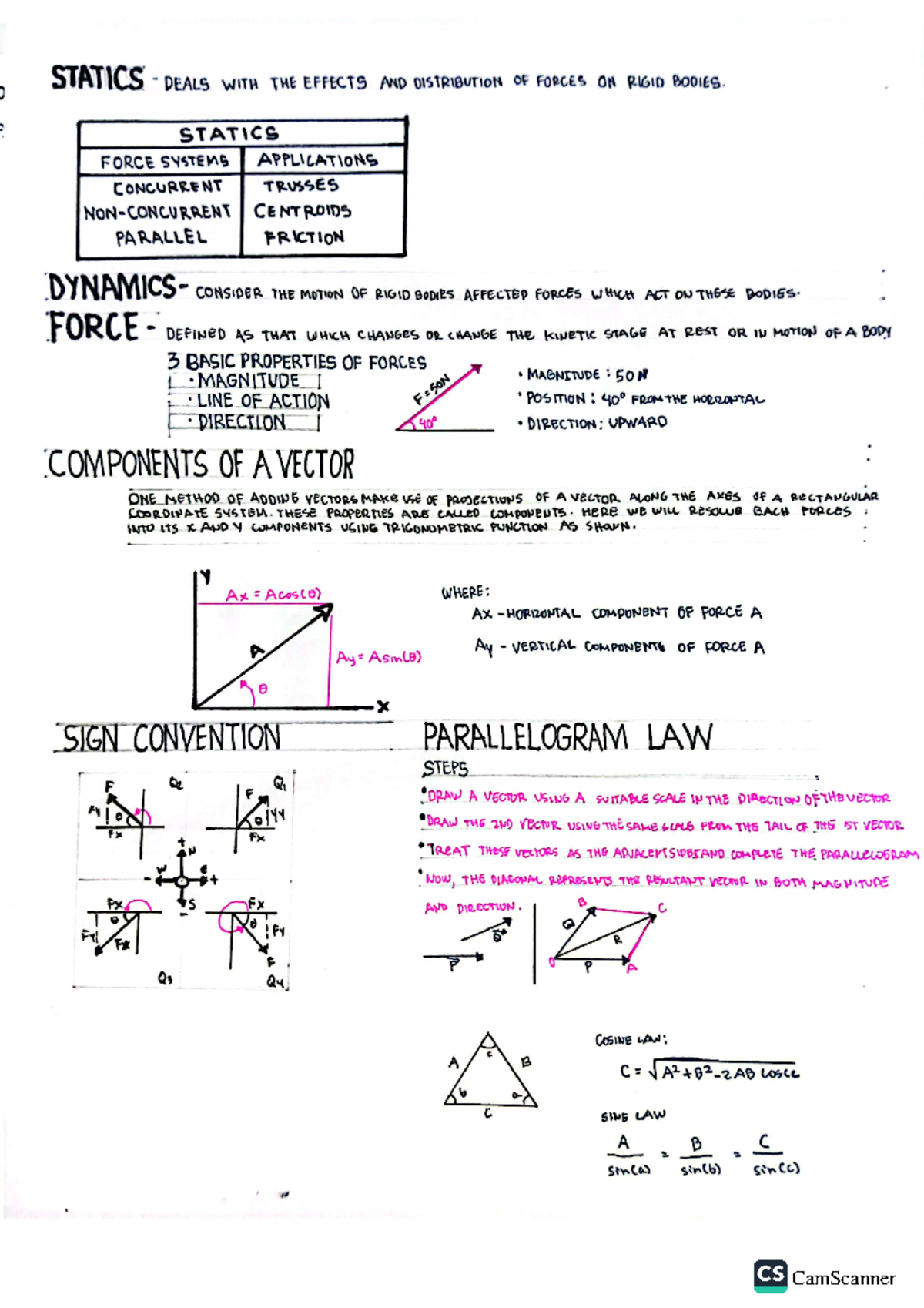 Statics Summary for 2nd Year Engineering Students - Study Notes - Studocu