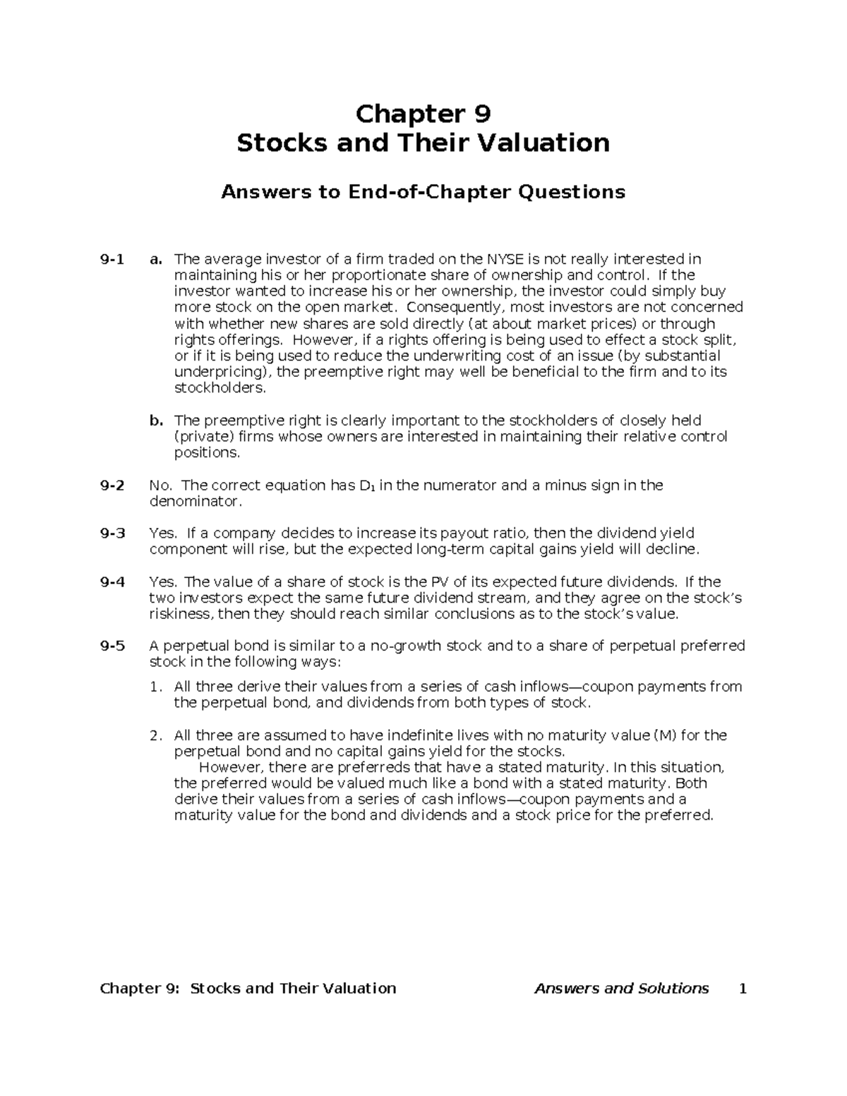 Chapter 9 Bond and valuation - Chapter 9 Stocks and Their Valuation ...