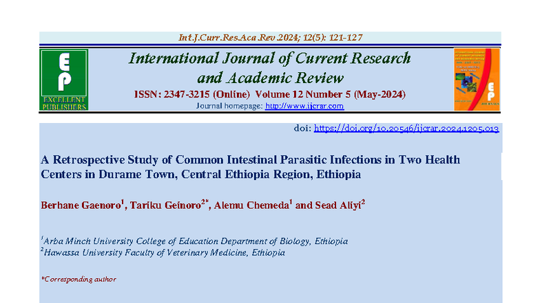 Retrospective Study of Intestinal Parasitic Infections in Durame Town ...