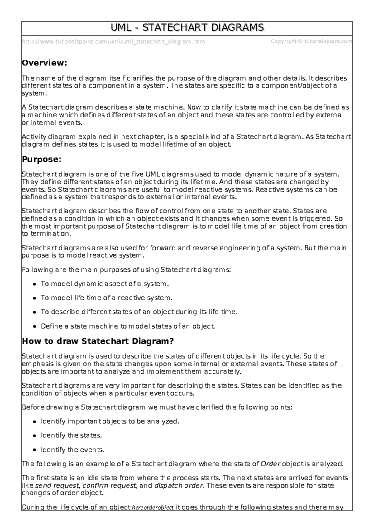 Uml Statechart Diagram Tutorialspointumlumlstatechartdiagramhtm Copyright