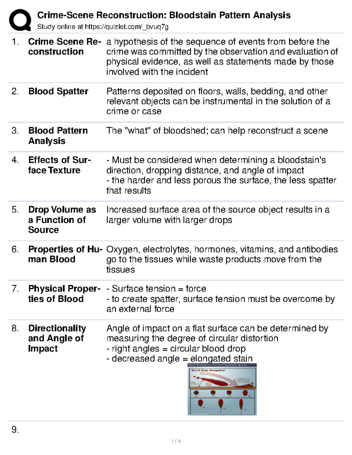 Bloodstain Pattern Analysis Flashcards for Forensics Study - Studocu