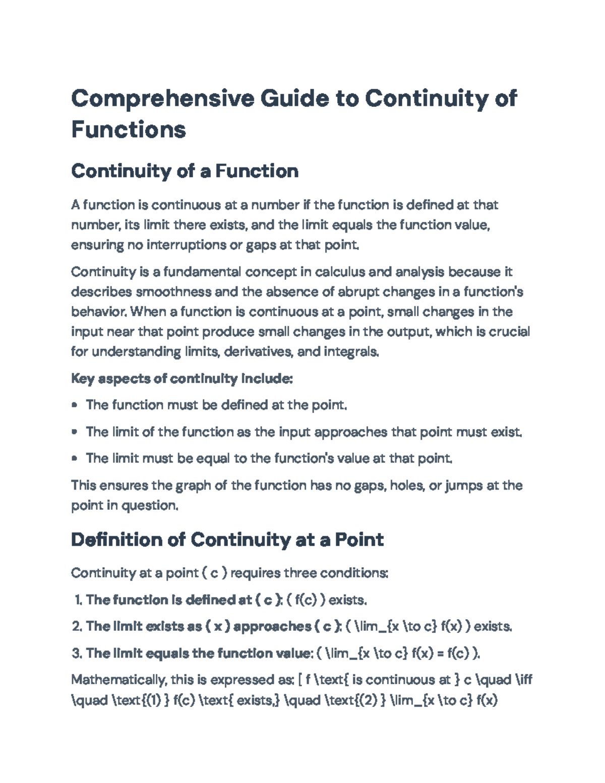 Comprehensive Guide on Continuity of Functions for Calculus (MATH 101 ...