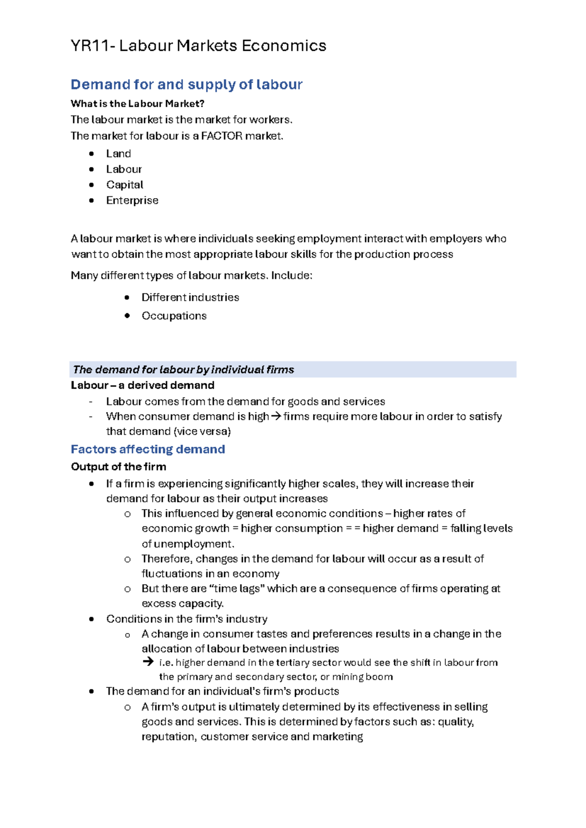 Labour Markets Economics: Demand and Supply Insights (Course Code ...