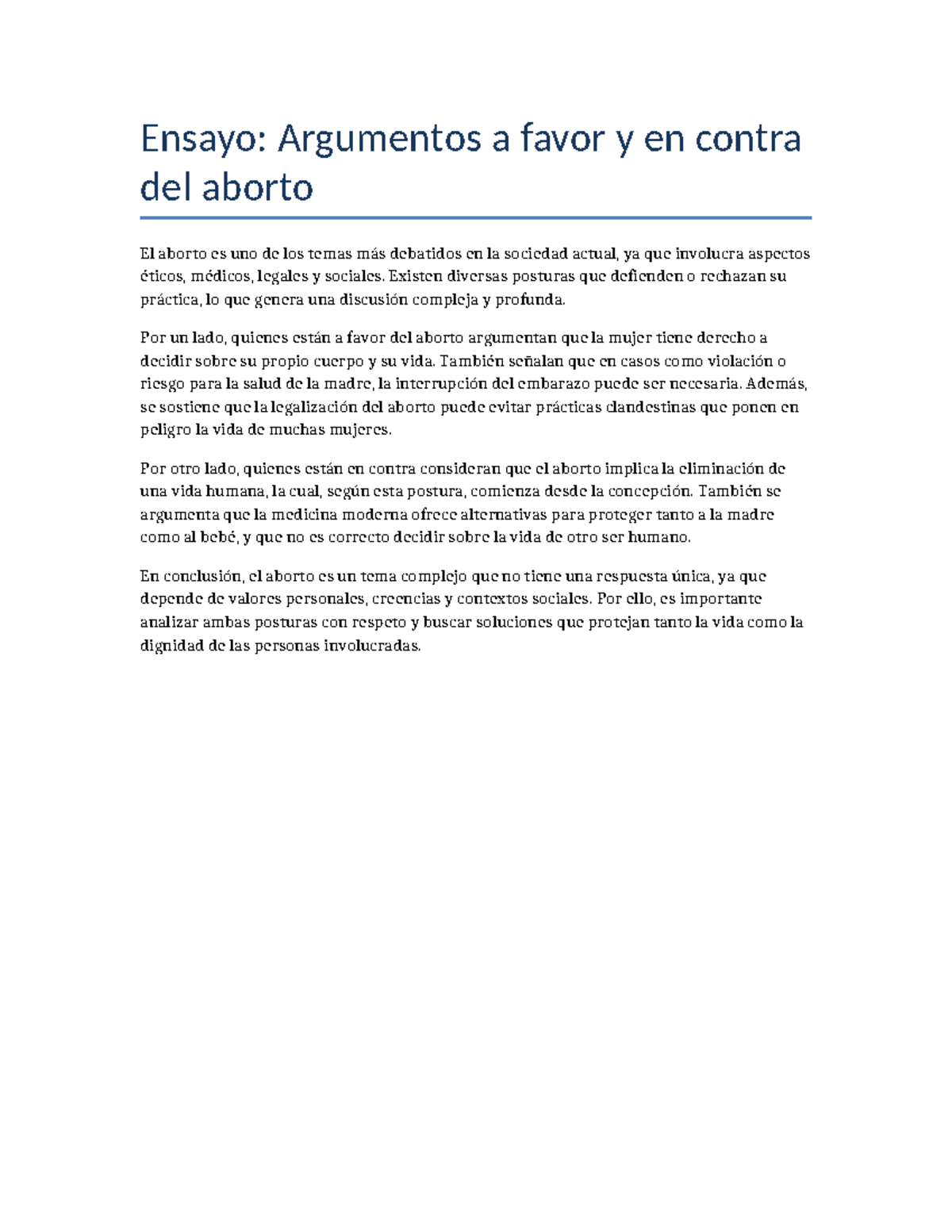 Ensayo: Argumentos sobre el aborto - Apuntes y Reflexiones - Studocu