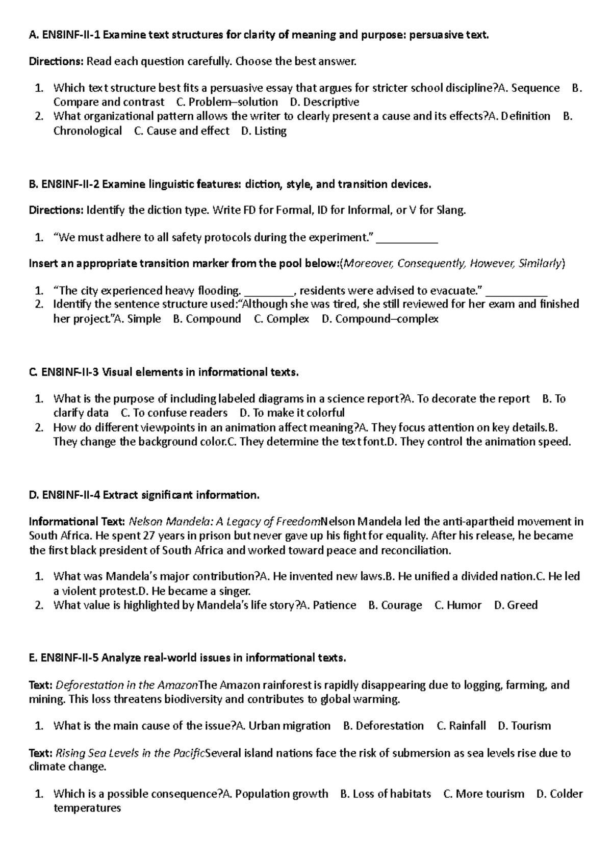 2Q Reviewer: Analyzing Text Structures and Persuasive Techniques - Studocu