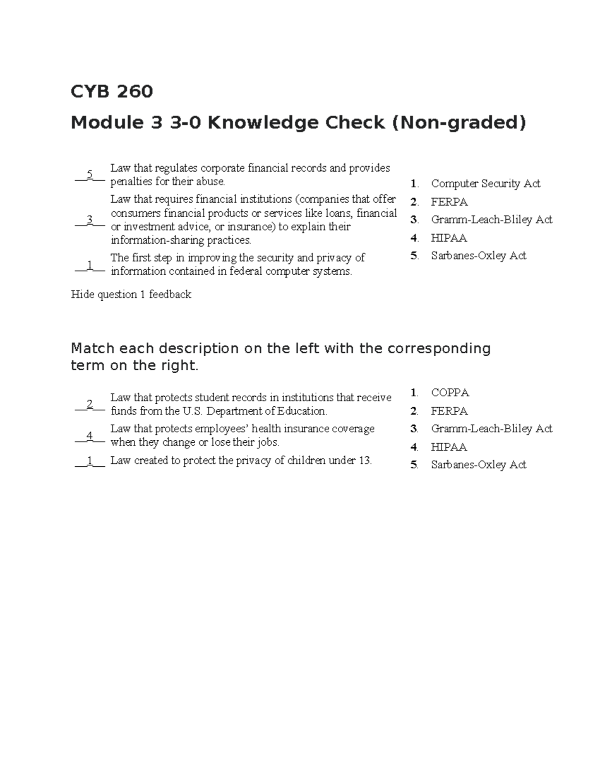 CYB-260 Module 3 Non-Graded Knowledge Check Overview - Studocu