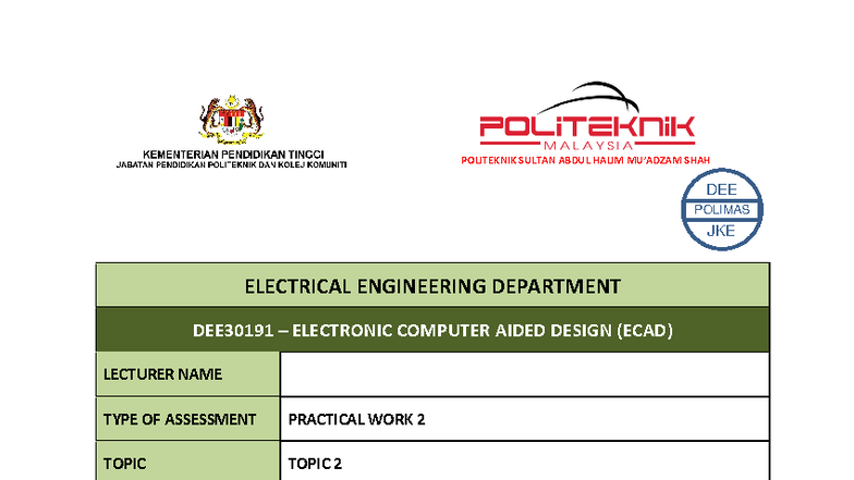 DEE30191 ECAD Practical Work 2: DC Analysis Simulation Report - Studocu