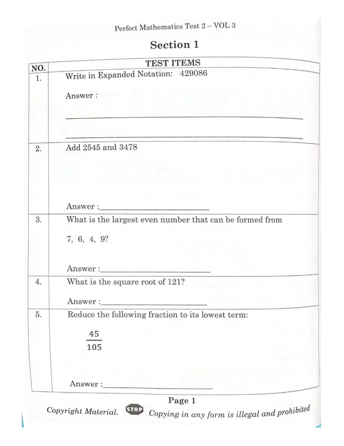 Perfect Mathematics Test 2 - VOL 3: Comprehensive Test Items - Studocu