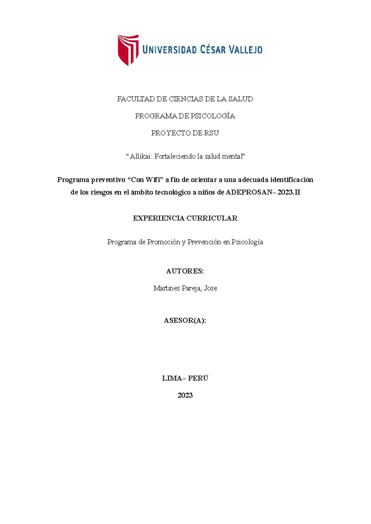 RSU - RSU - FACULTAD DE CIENCIAS DE LA SALUD PROGRAMA DE PSICOLOGÍA ...