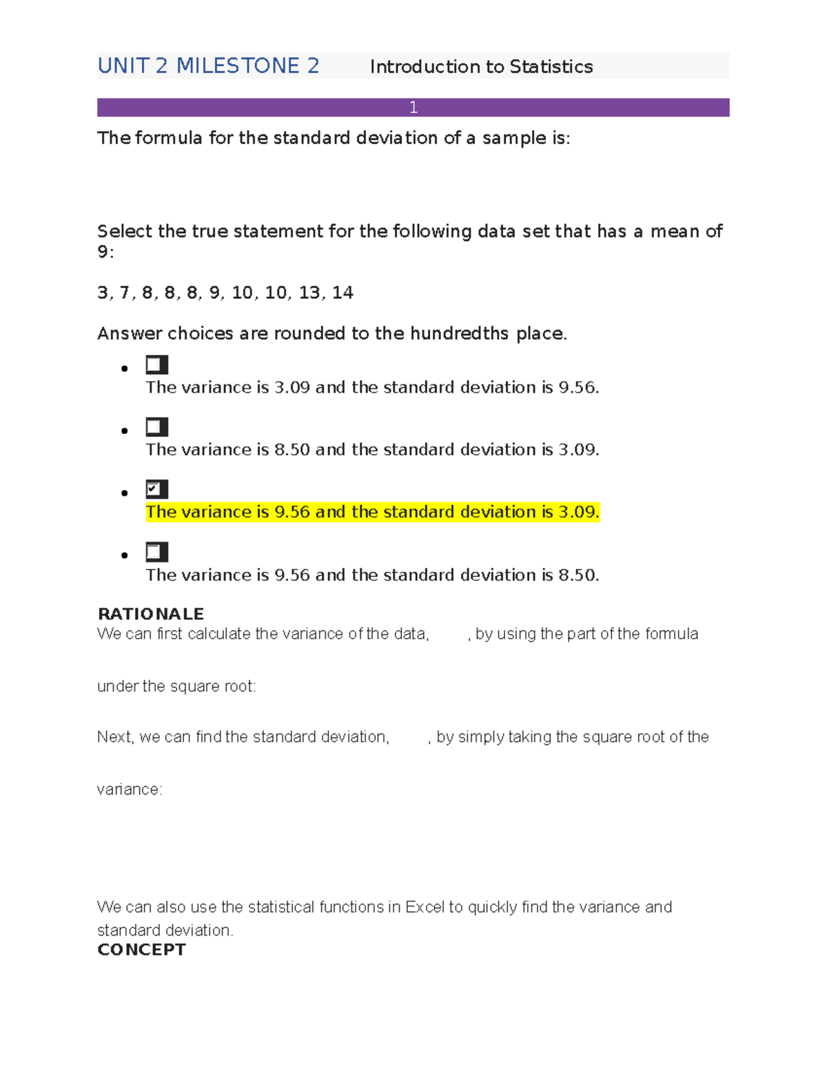 Statistics Concepts Review and Practice Questions for Introductory ...