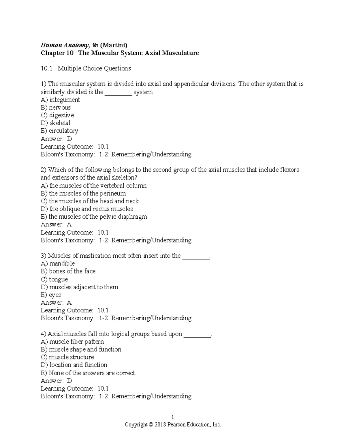 Chapter 10 - study guide CH 10 - Human Anatomy, 9e (Martini) Chapter 10 ...