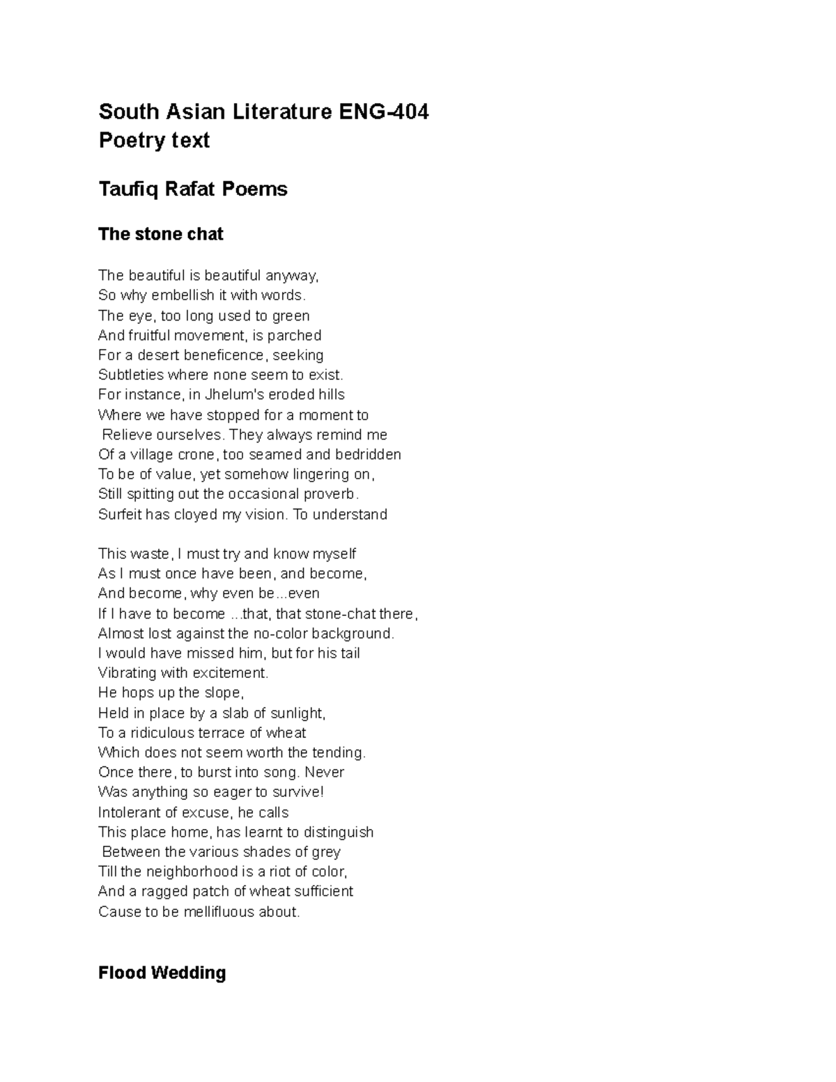 South Asian Literature ENG - Poetry Analysis and Insights - Studocu