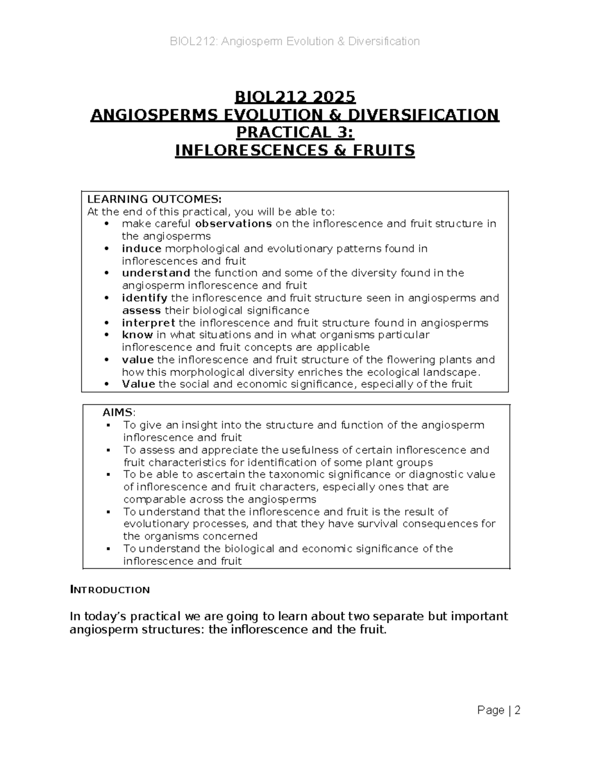BIOL212: Practical 3 on Angiosperm Inflorescences & Fruits - Studocu