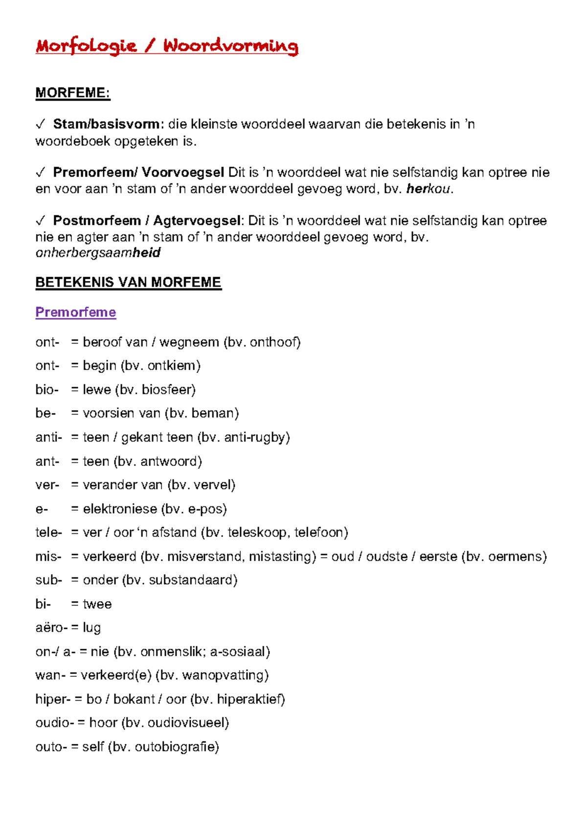 Morfologie en Woordvorming: 'n Omvattende Studie Gids - Studocu