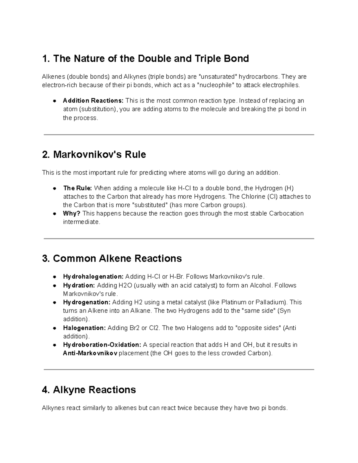 Organic Chem 9: Double & Triple Bond Reactions Notes - Studocu