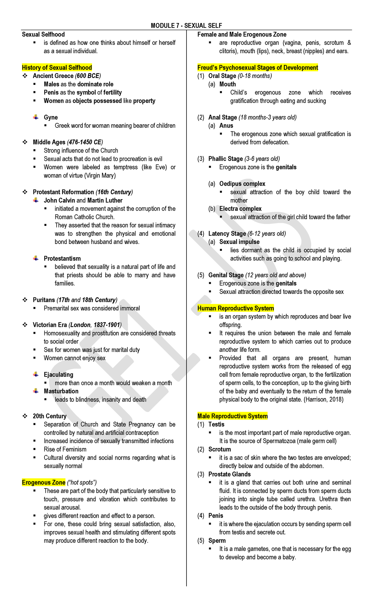 US - Module 7 - note note note - MODULE 7 - SEXUAL SELF Sexual Selfhood ...
