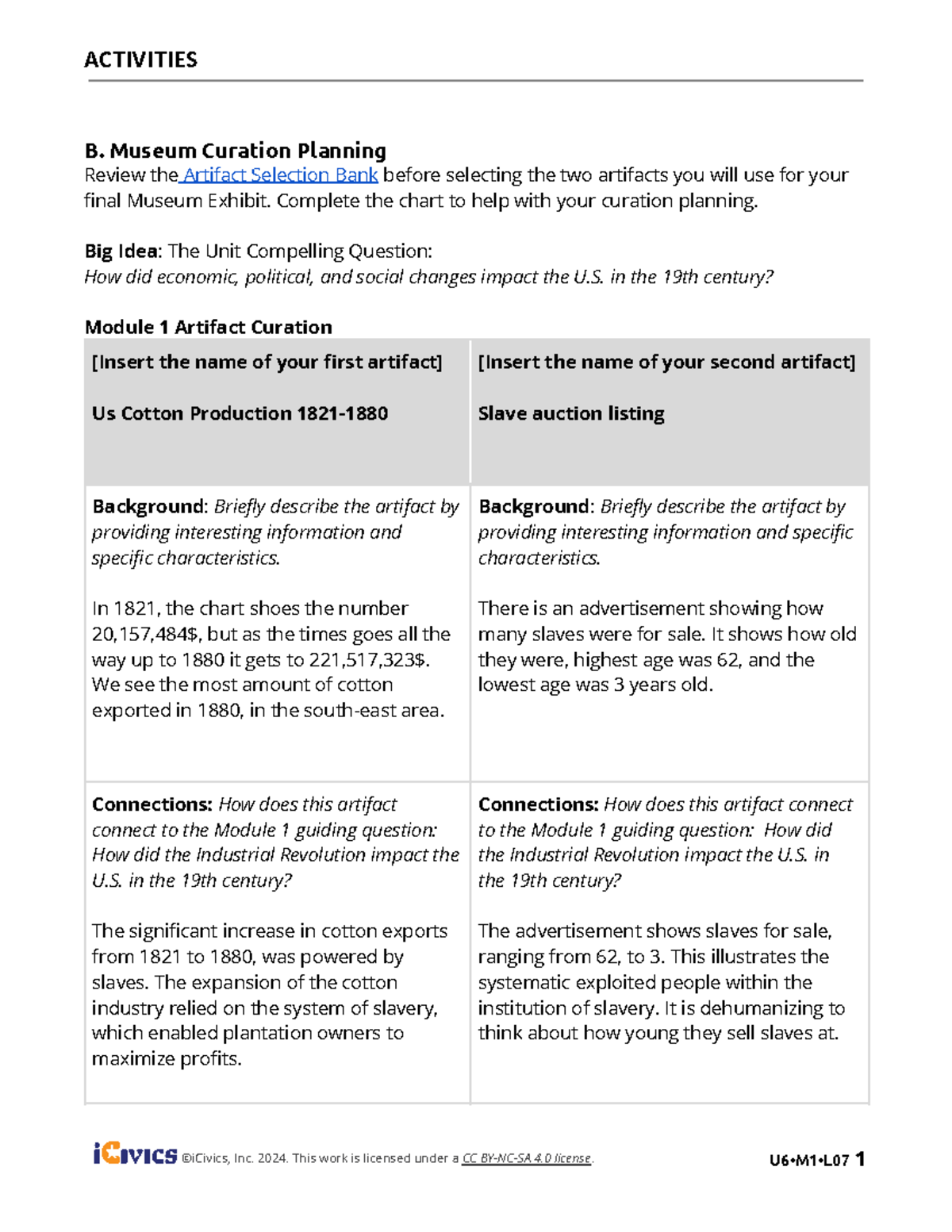 U6M1L07 Final Museum Exhibit Artifact Curation Guide - Studocu