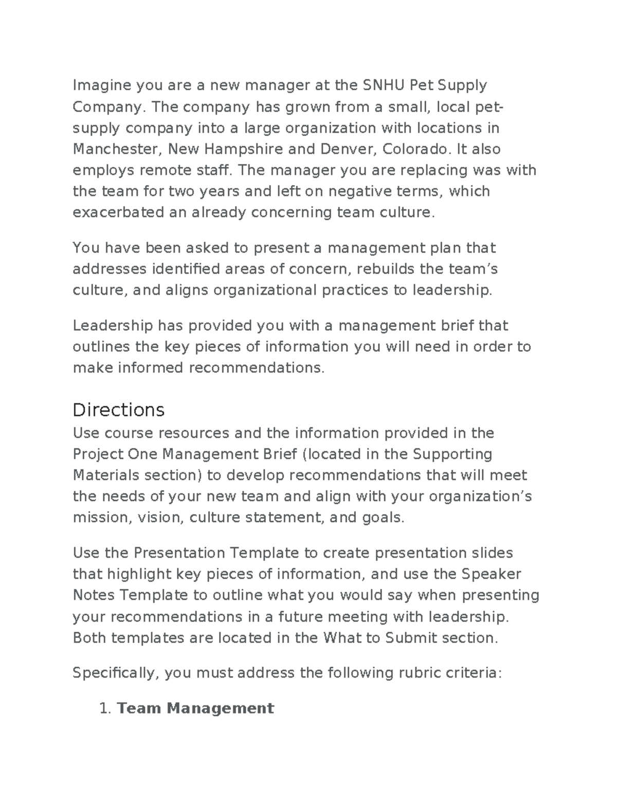SNHU Management Plan: Rebuilding Team Culture & Leadership Strategies ...